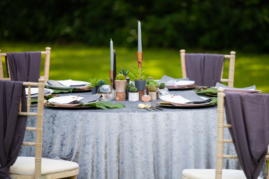 Two Grooms: Sleek Slate Grey Wedding Styling with Personalised Napkins